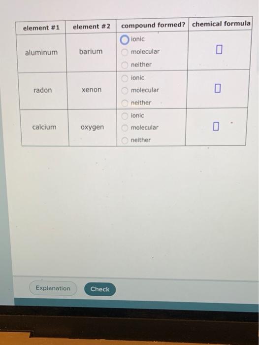 Solved element #1 element #2 aluminum barium compound | Chegg.com