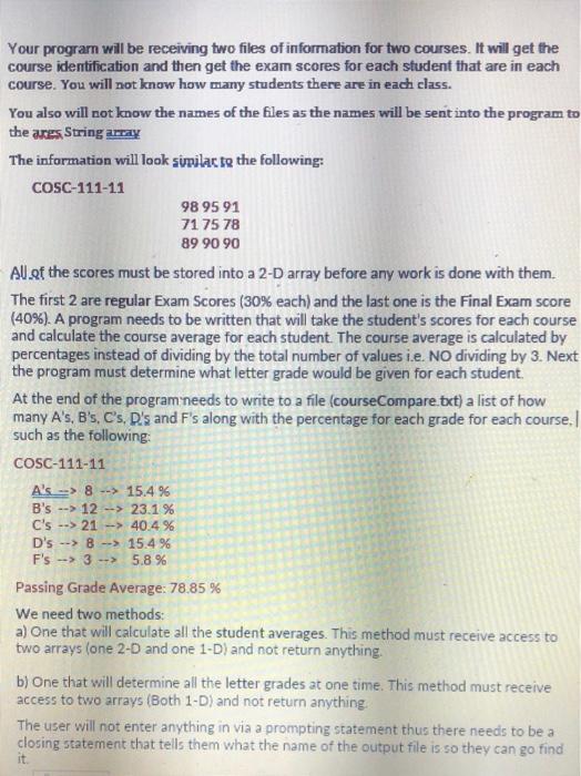 Solved Your program will be receiving two files of | Chegg.com