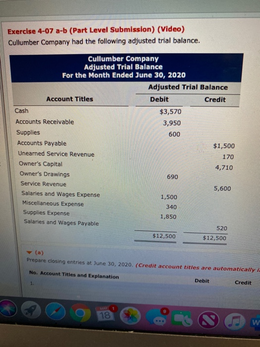 Solved Exercise 4-07 a-b (Part Level Submission) (Video) | Chegg.com