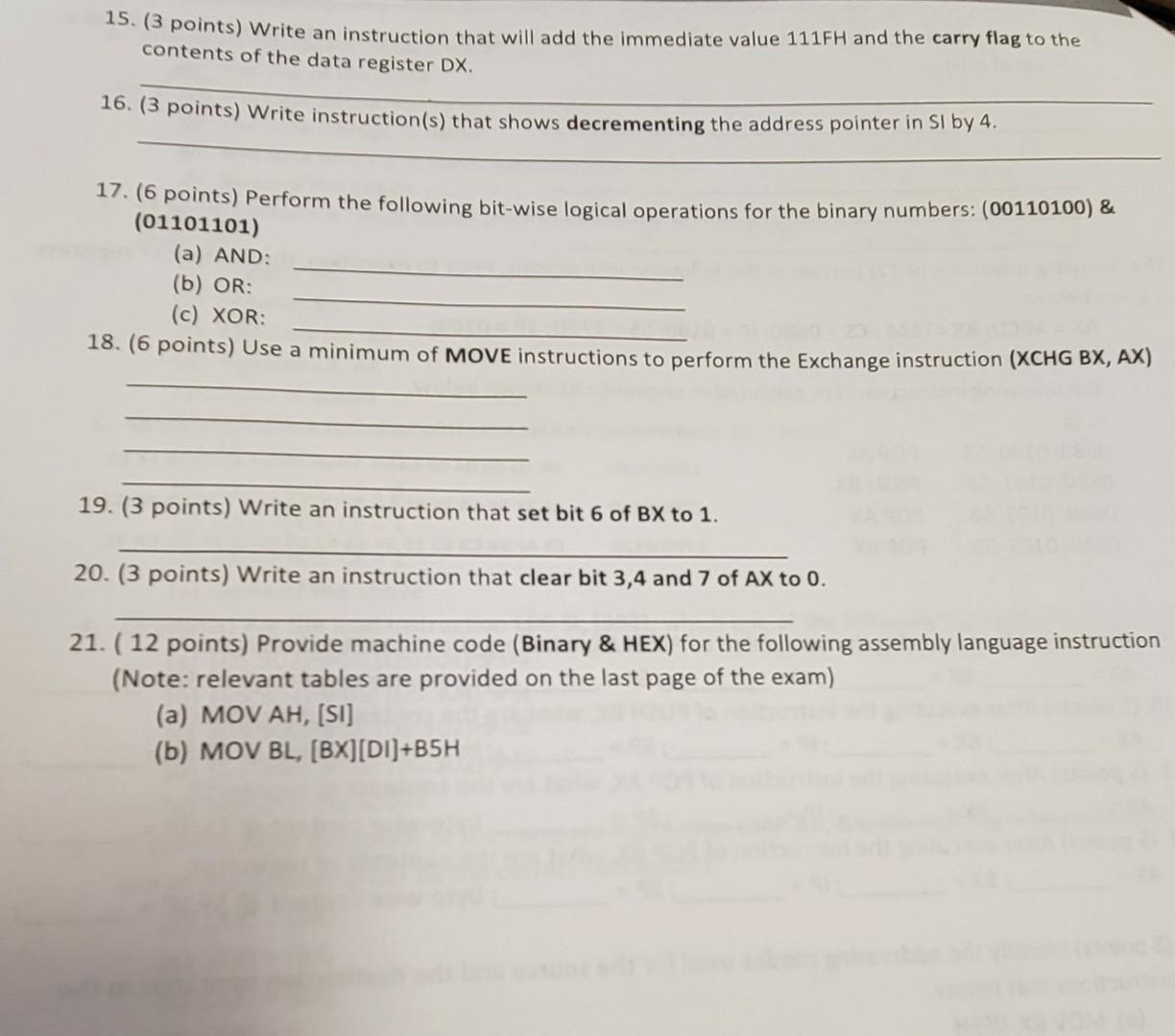 Solved 15. ( 3 points) Write an instruction that will add | Chegg.com