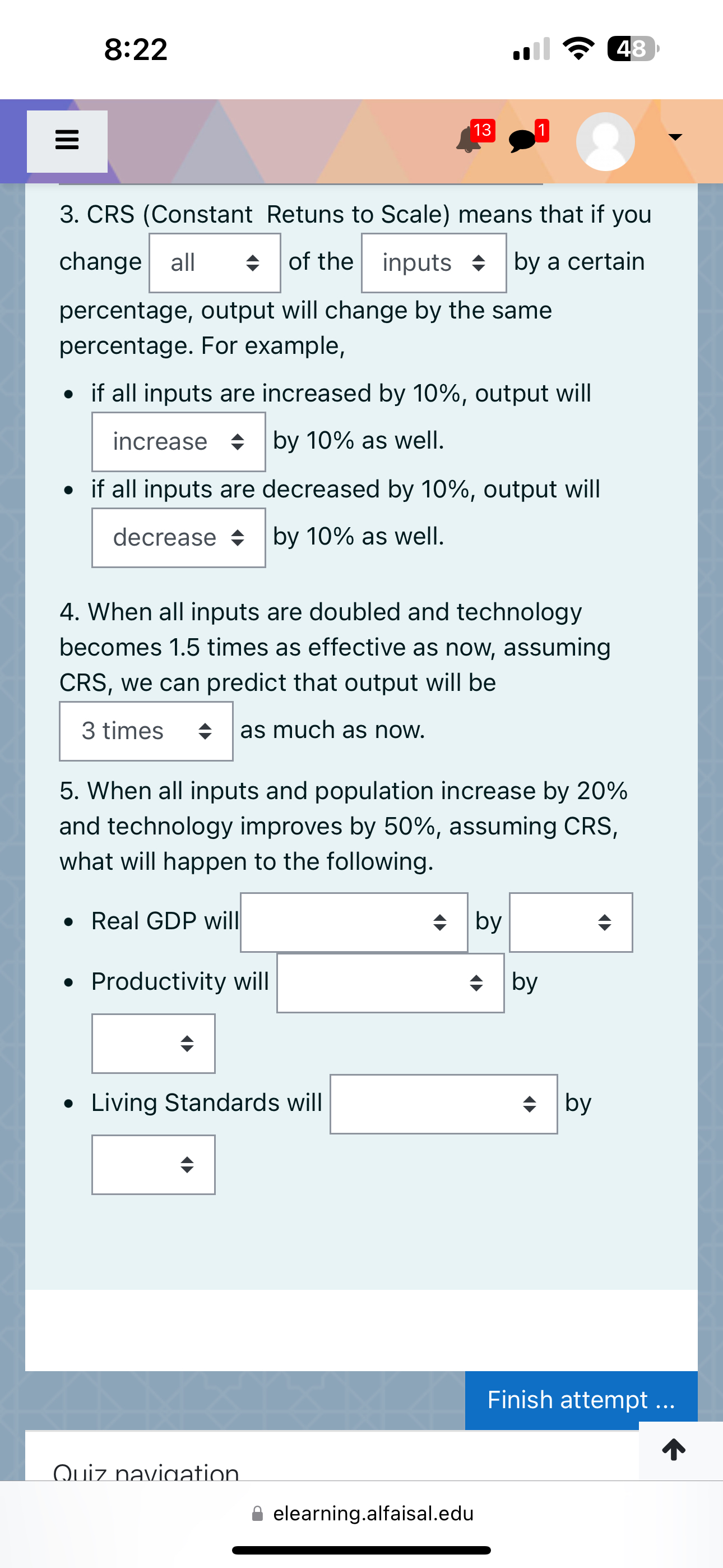 Solved 8:221313. ﻿CRS (Constant Retuns to Scale) ﻿means that | Chegg.com