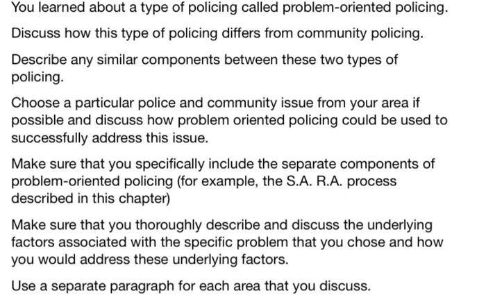Solved You learned about a type of policing called | Chegg.com