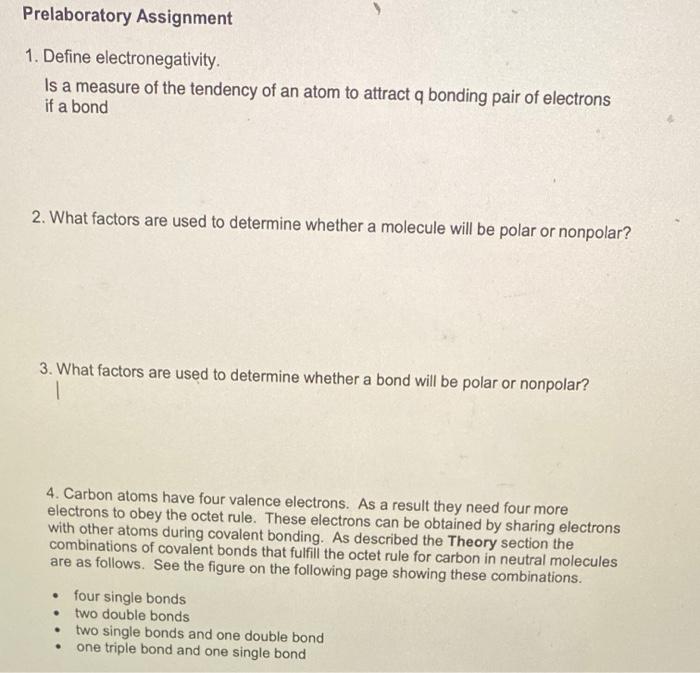 Solved Prelaboratory Assignment 1. Define electronegativity. | Chegg.com