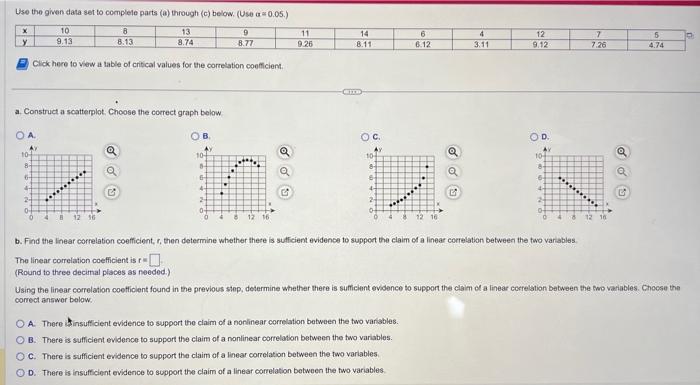 Solved Use the given data set to complele parts (a) through | Chegg.com