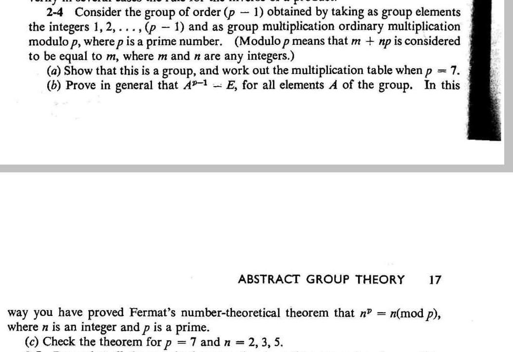 Solved 2-4 Consider the group of order (p−1) obtained by | Chegg.com
