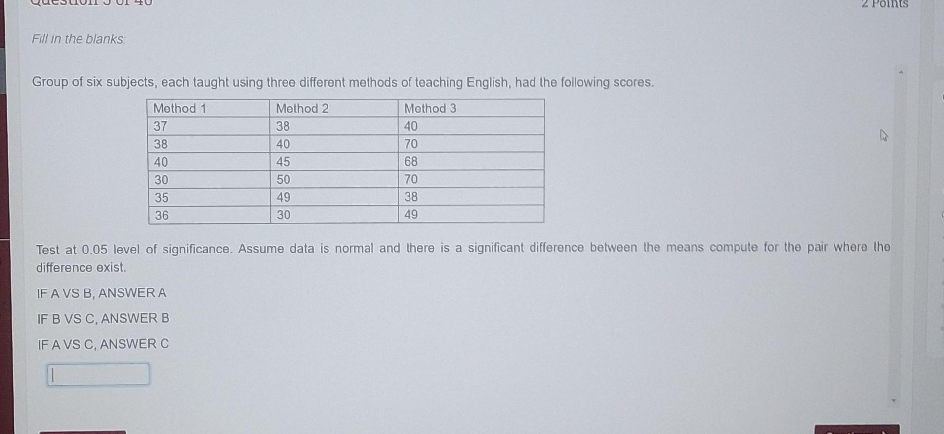 Solved Group of six subjects, each taught using three | Chegg.com