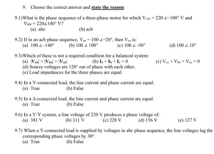 Solved 9. Choose the correct answer and state the reason: | Chegg.com
