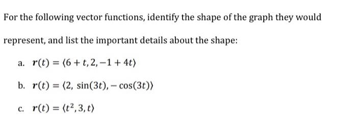 Solved For the following vector functions, identify the | Chegg.com