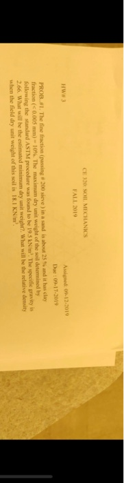 Solved CE 330 SOIL MECHANICS FALL 2019 Assigned 09-12-2019 | Chegg.com