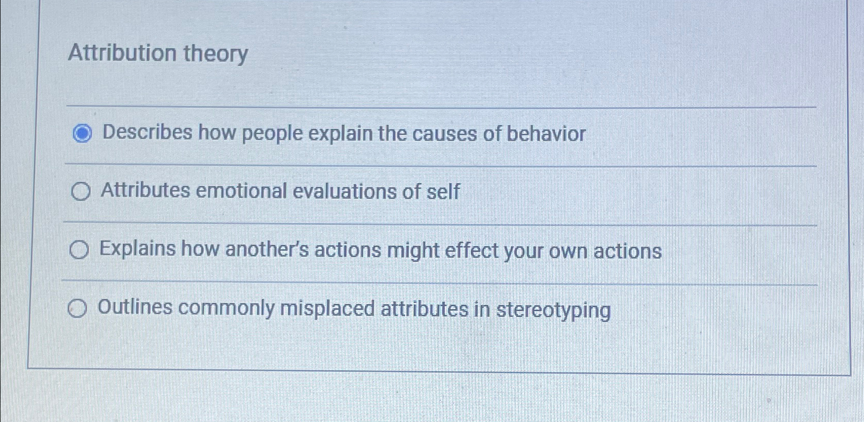 Solved Attribution theoryq,Describes how people explain the | Chegg.com