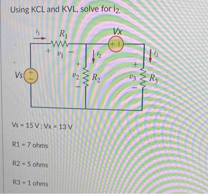 Solved Using KCL and KVL, solve for i2. Vs=15 V;Vx=13 V | Chegg.com