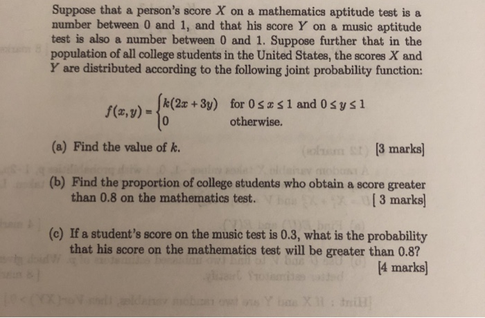 Solved Suppose that a person's score X on a mathematics | Chegg.com