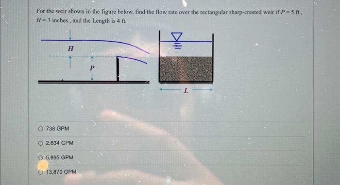 Solved For the weir shown in the figure below, find the flow | Chegg.com