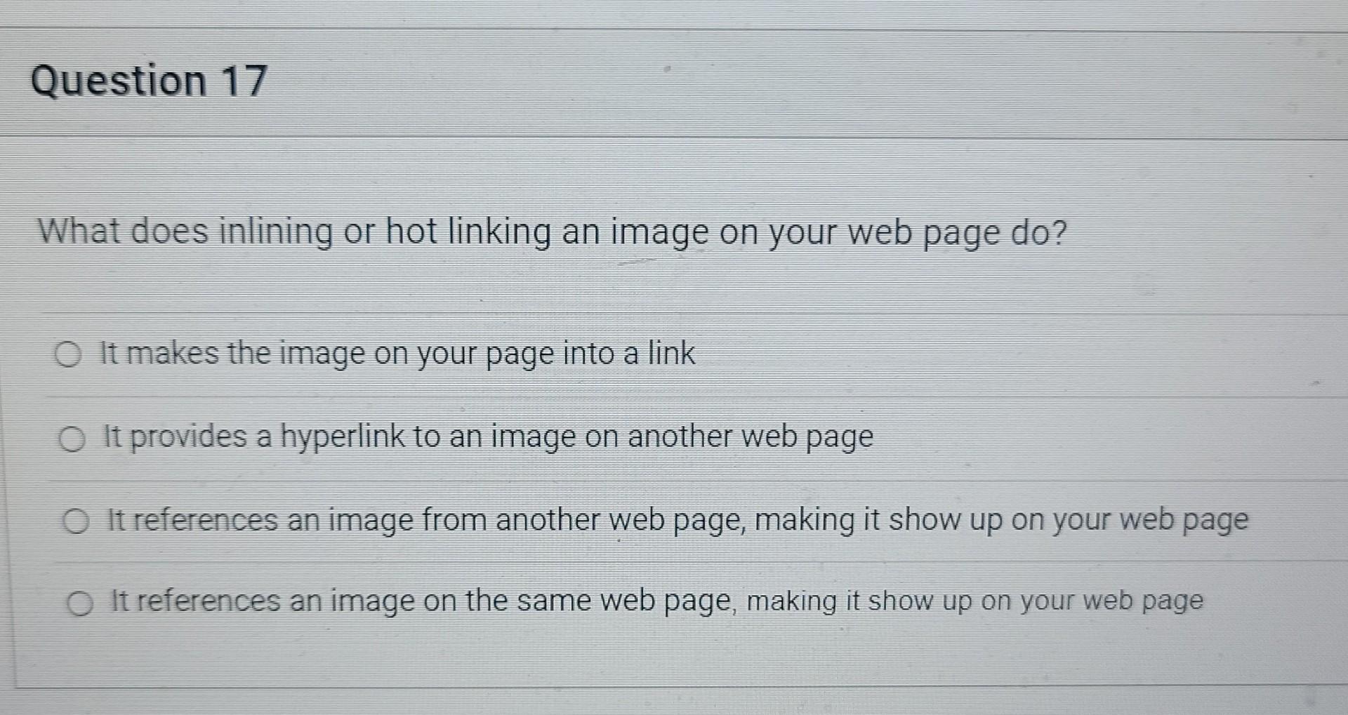 Solved What does inlining or hot linking an image on your | Chegg.com