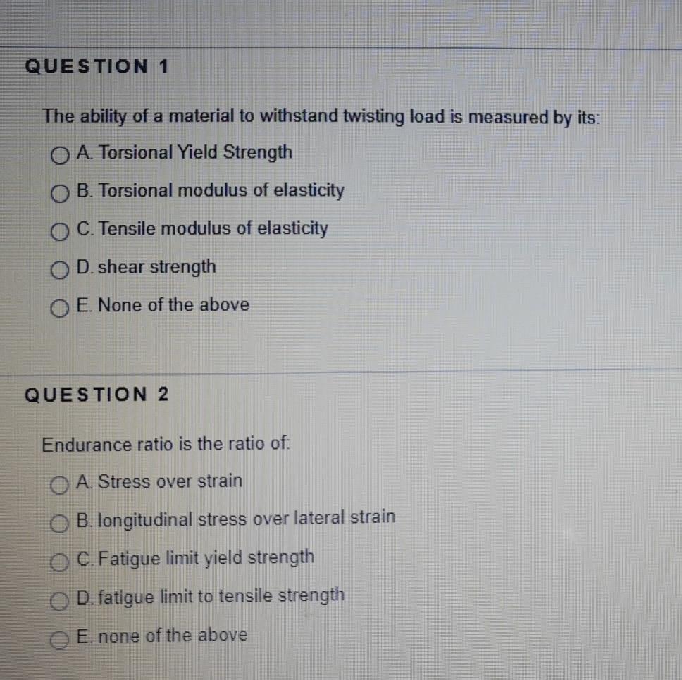 Solved QUESTION 1 The ability of a material to withstand | Chegg.com