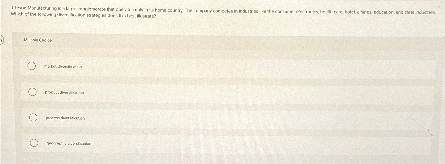 Solved Which of the following diversification strategies | Chegg.com