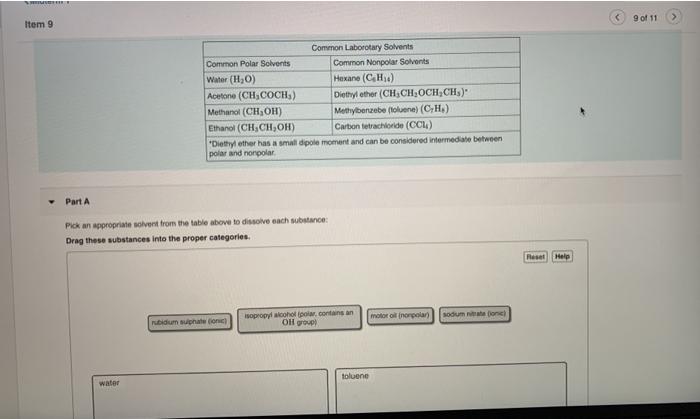 Solved 9 of 11 Item 9 Common Laboratory Solvents Common | Chegg.com