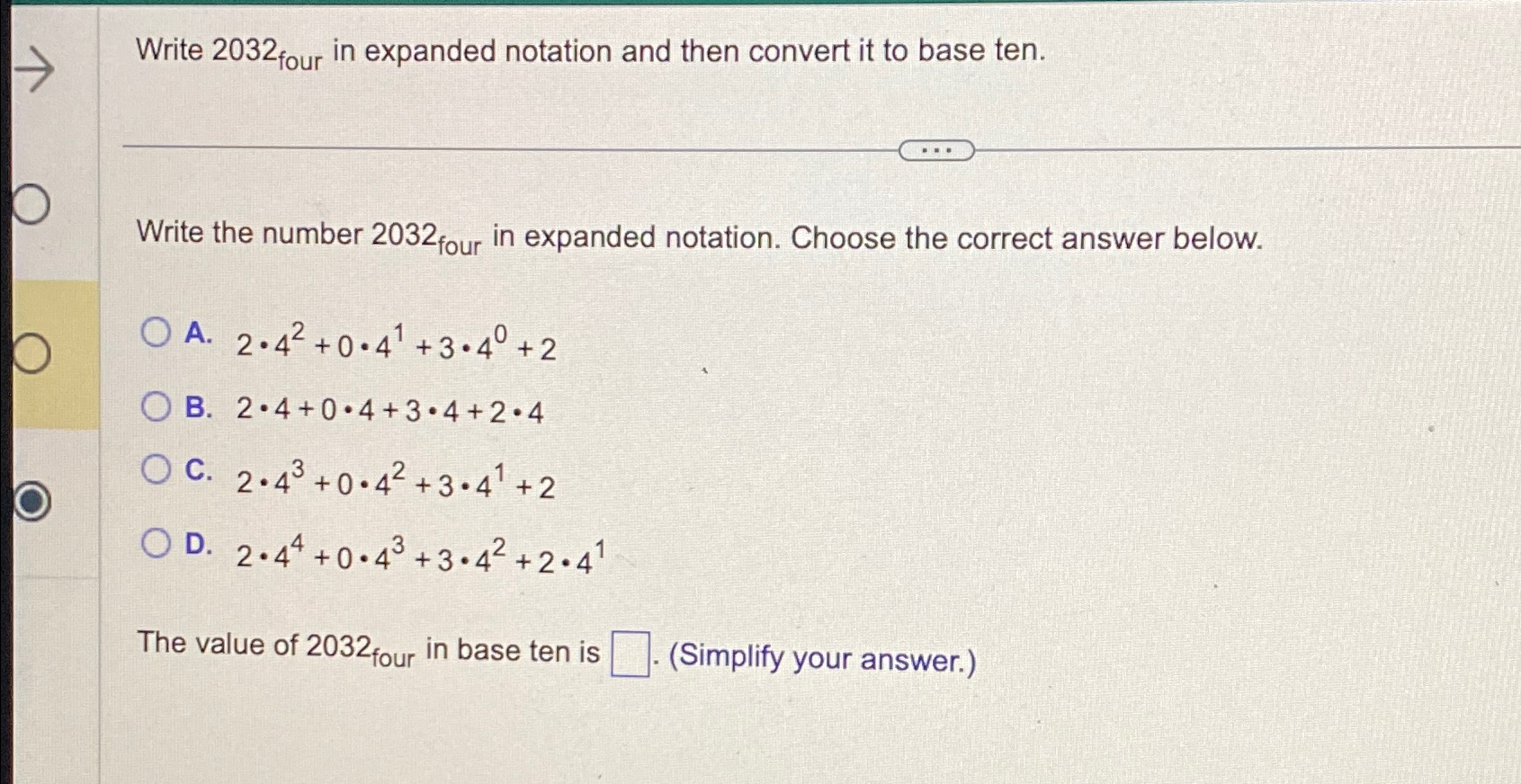 Solved Write 2032four ﻿in expanded notation and then | Chegg.com