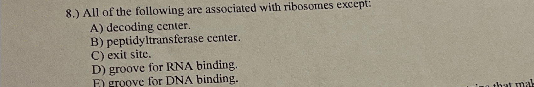 Solved 8.) ﻿All of the following are associated with | Chegg.com
