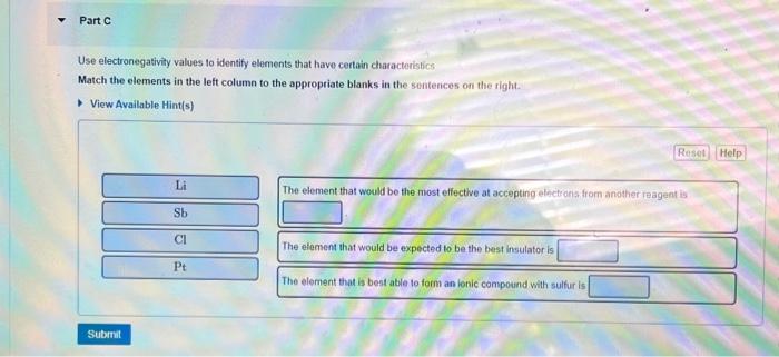 Use electronegativity values to identify elements | Chegg.com