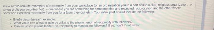 Solved Think of two real-life examples of reciprocity from | Chegg.com