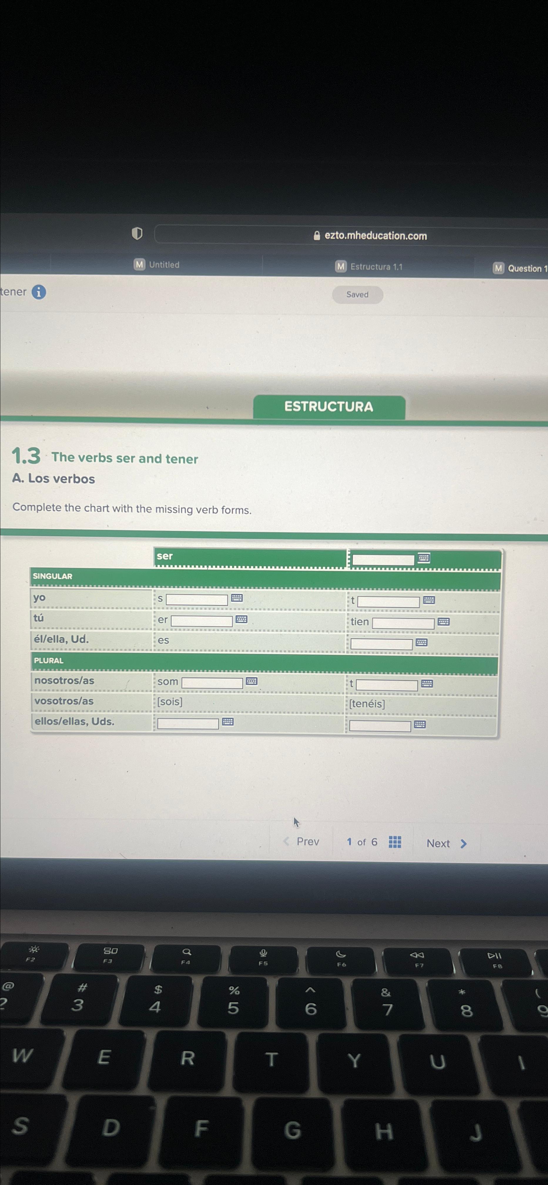 1.3 ﻿The verbs ser and tenerA. ﻿Los verbosComplete | Chegg.com