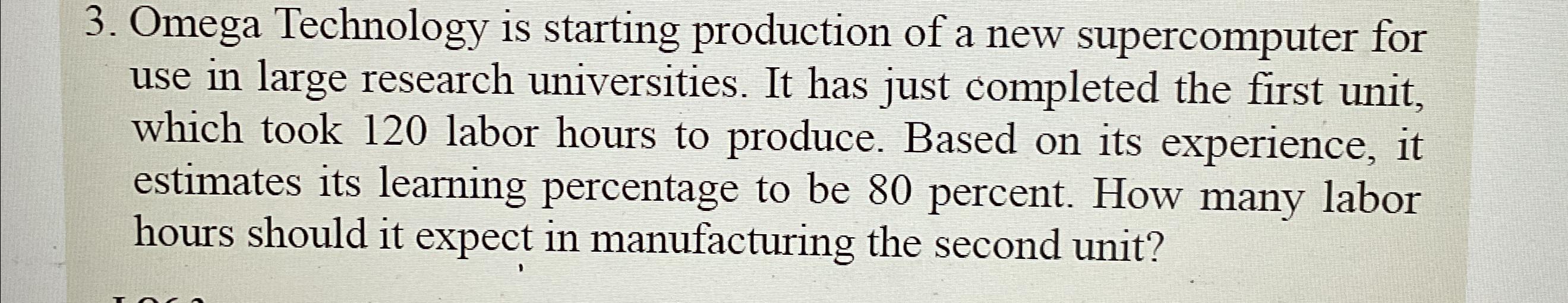 Solved Omega Technology is starting production of a new | Chegg.com
