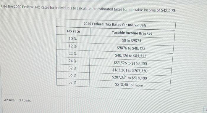 Solved Se the 2020 Federal Tax Rates for Individuals to | Chegg.com
