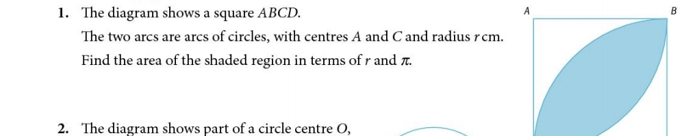 Solved The diagram shows a square ABCD.The two arcs are arcs | Chegg.com