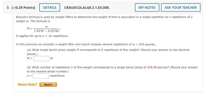 Solved Brzycki's formula is used by weight lifters to | Chegg.com