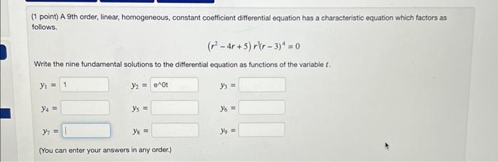 Solved 1 Point A 9th Order Linear Homogeneous Constant