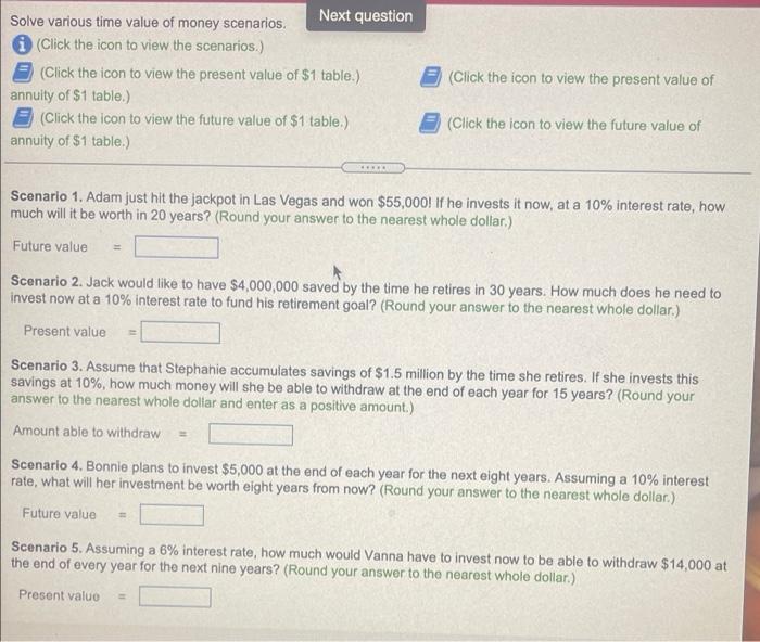 Solved Solve various time value of money scenarios. Next | Chegg.com