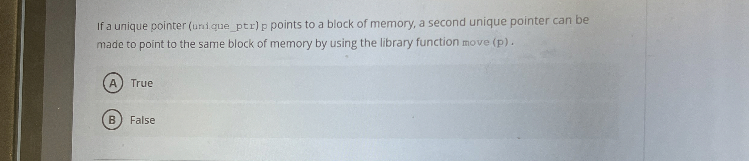 Solved If a unique pointer (unique_ptr) ﻿p points to a block | Chegg.com