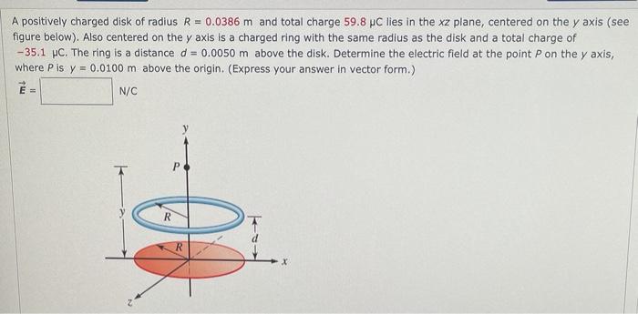 Solved A positively charged disk of radius R = 0.0386 m and | Chegg.com