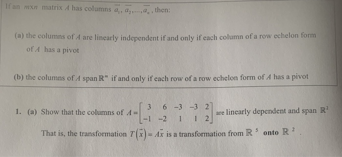Solved If An Mxn Matrix A Has Columns A Aythen A