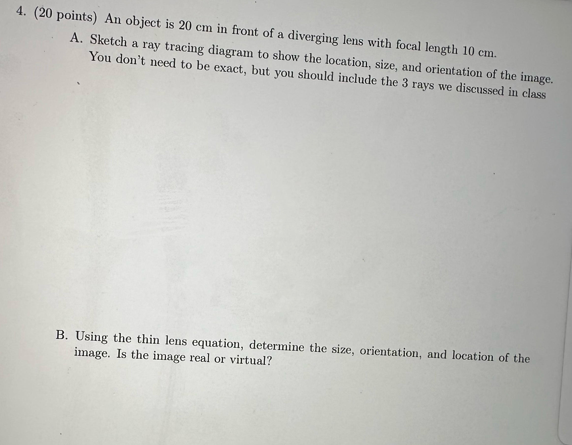 Solved (20 ﻿points) ﻿An object is 20cm ﻿in front of a | Chegg.com