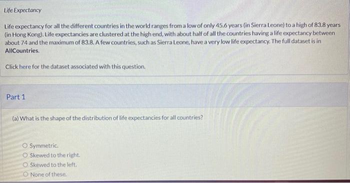 Solved Life expectancy for all the different countries in | Chegg.com