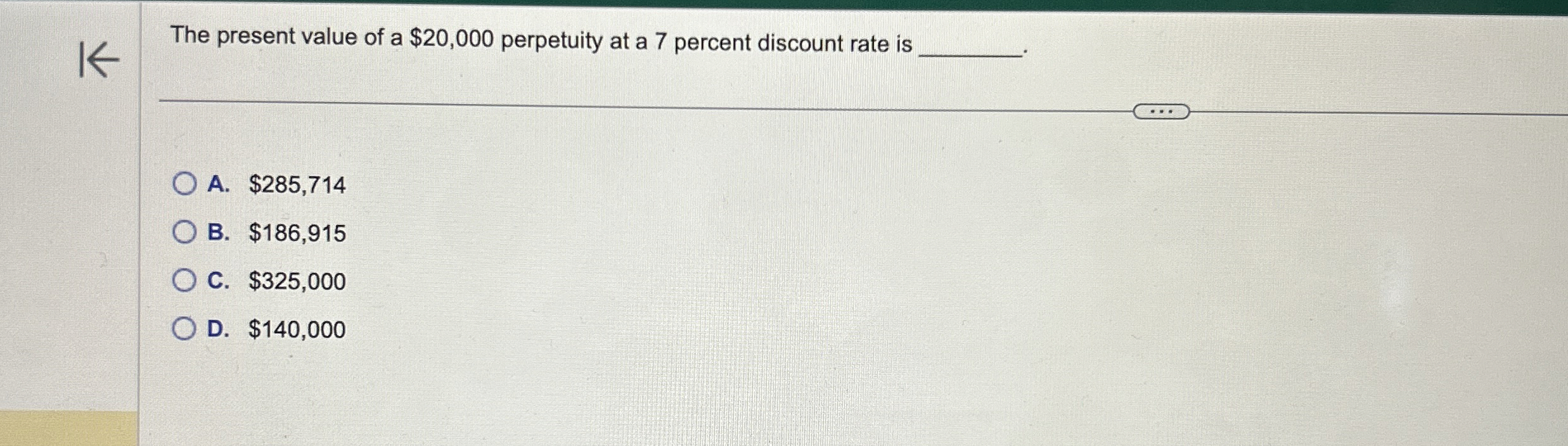 Solved The present value of a $20,000 ﻿perpetuity at a 7 | Chegg.com