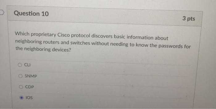 Solved Question 10 3 pts Which proprietary Cisco protocol | Chegg.com