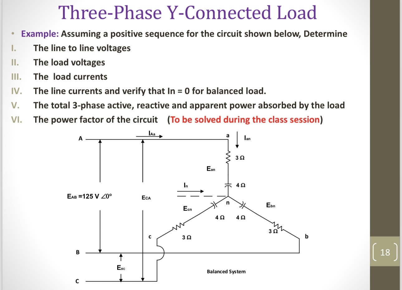 Three Phase Y Connected Loadexample Assuming A