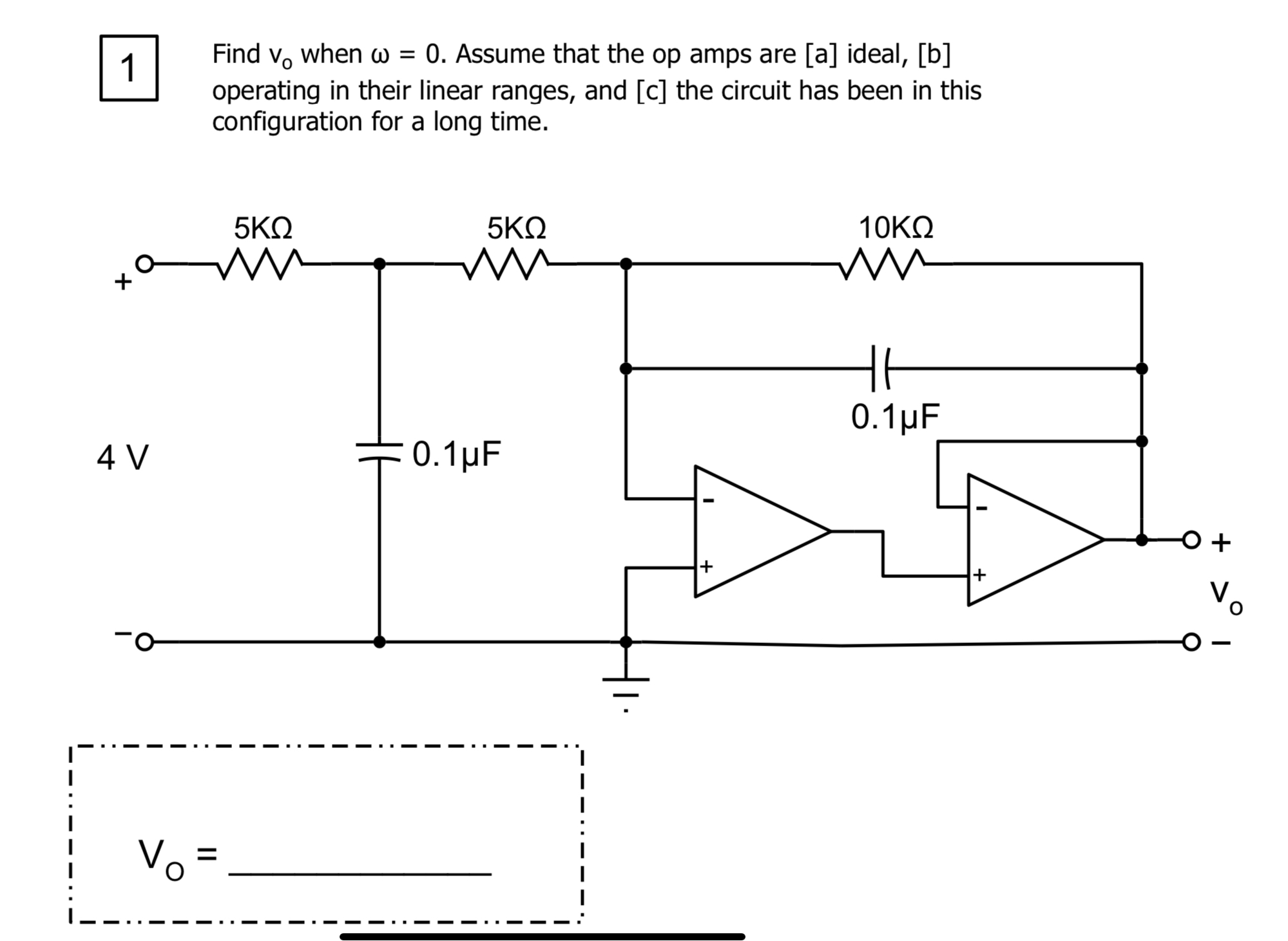 Solved 1Find v0 ﻿when ω=0. ﻿Assume that the op amps are [a] | Chegg.com