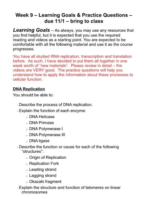 Solved Week 9 - Learning Goals \& Practice Questions due | Chegg.com