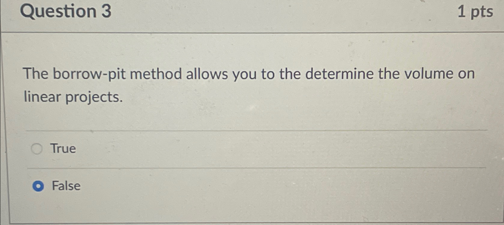 Solved Question 31ptsThe borrow-pit method allows you to the | Chegg.com