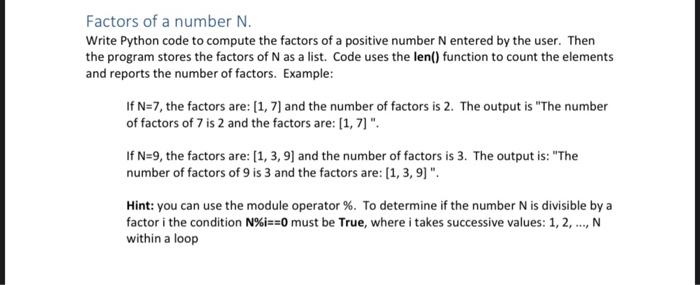 Solved actors of a number N. Vrite Python code to compute | Chegg.com