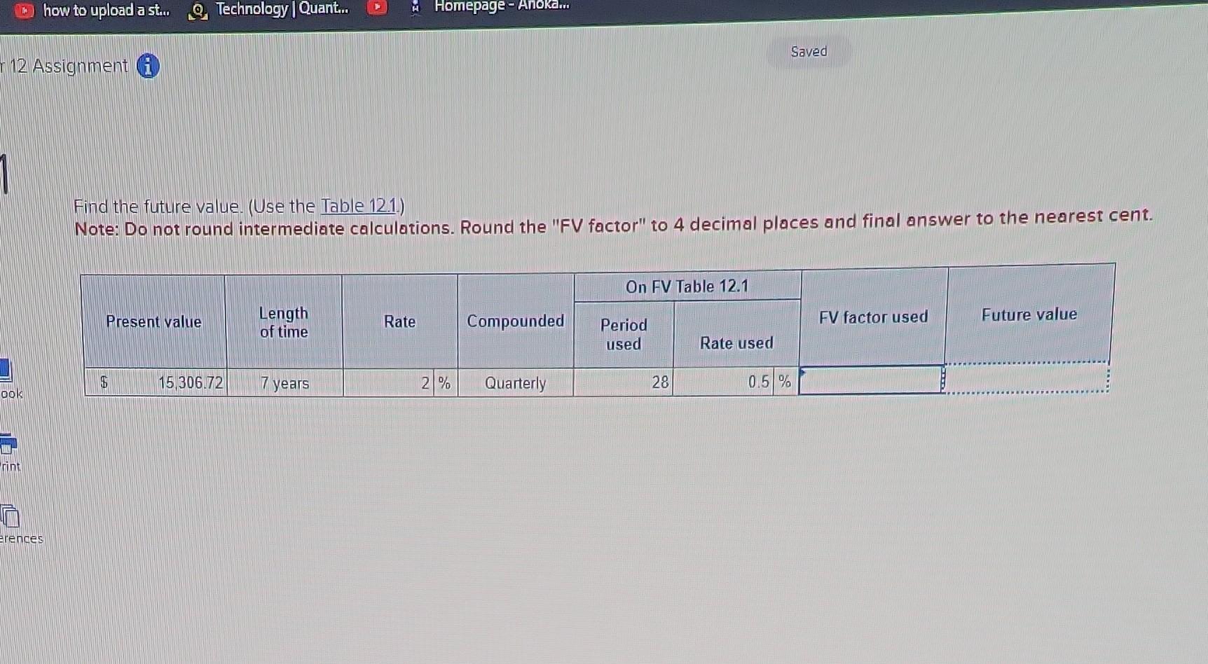 Solved Find the future value. (Use the Table 12.1.) Note: Do | Chegg.com