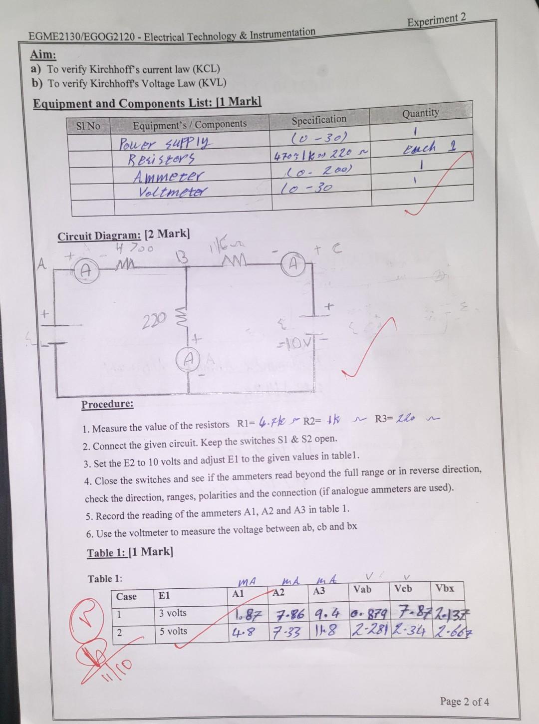 Solved Aim: a) To verify Kirchhoff's current law (KCL) b) To | Chegg.com