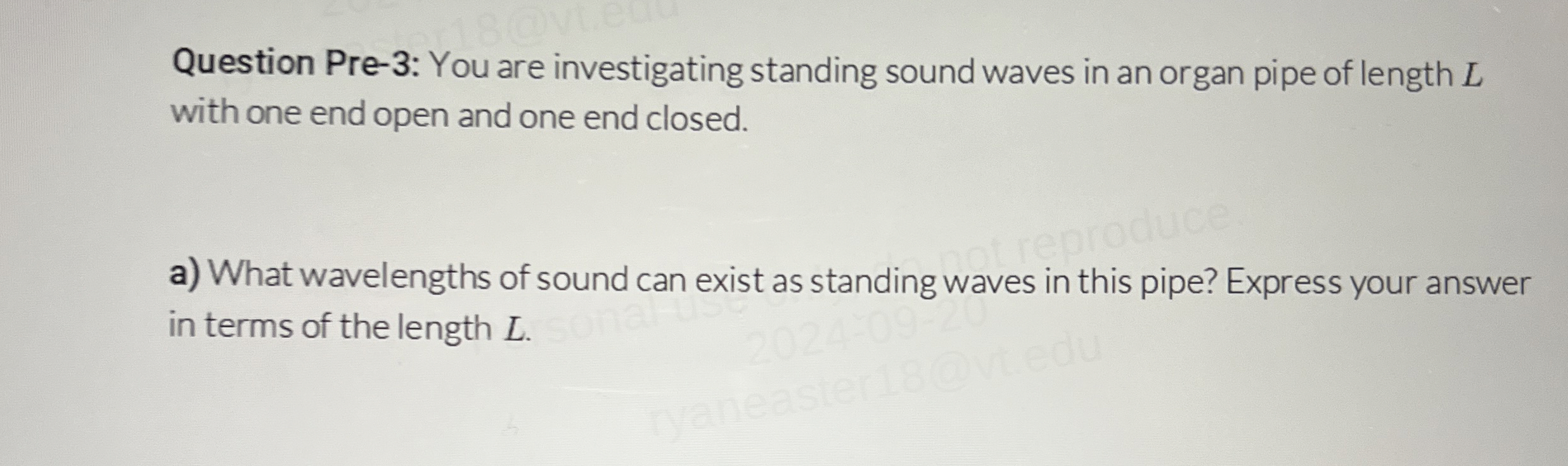 Solved Question Pre-3: You are investigating standing sound | Chegg.com
