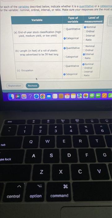 Solved r each of the yariables described below, indicate | Chegg.com
