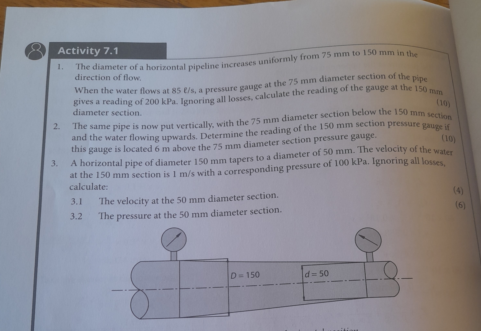 Solved Activity 7.1The diameter of a horizontal pipeline | Chegg.com