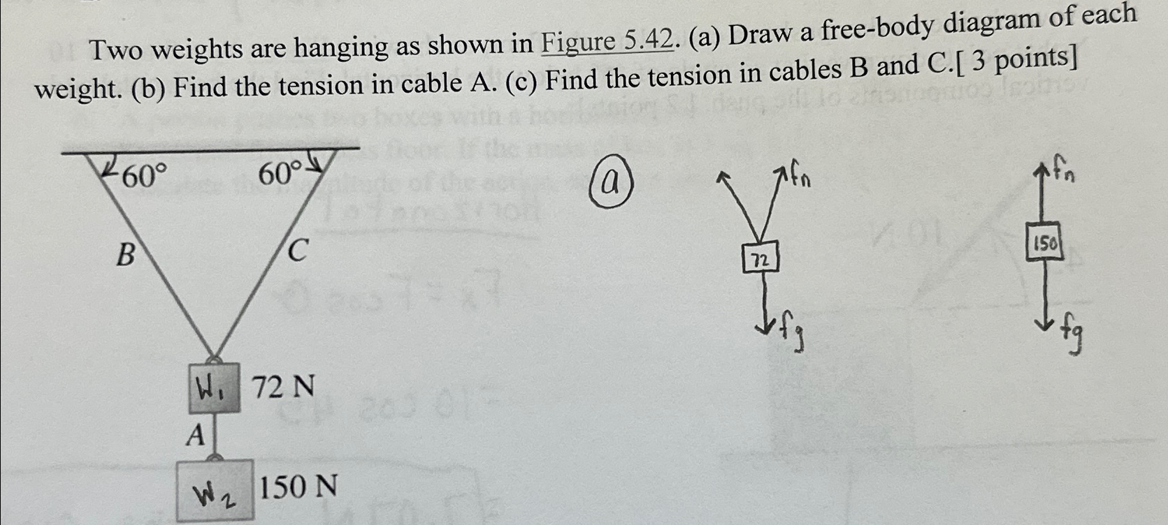 Solved Two weights are hanging as shown in Figure 5.42. (a) | Chegg.com
